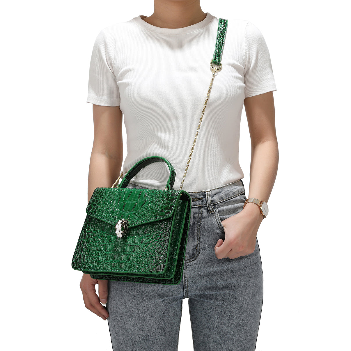 Alligator Embossed Leather Top-handle Shoulder Bag#N# – Tiffany & Fred ...