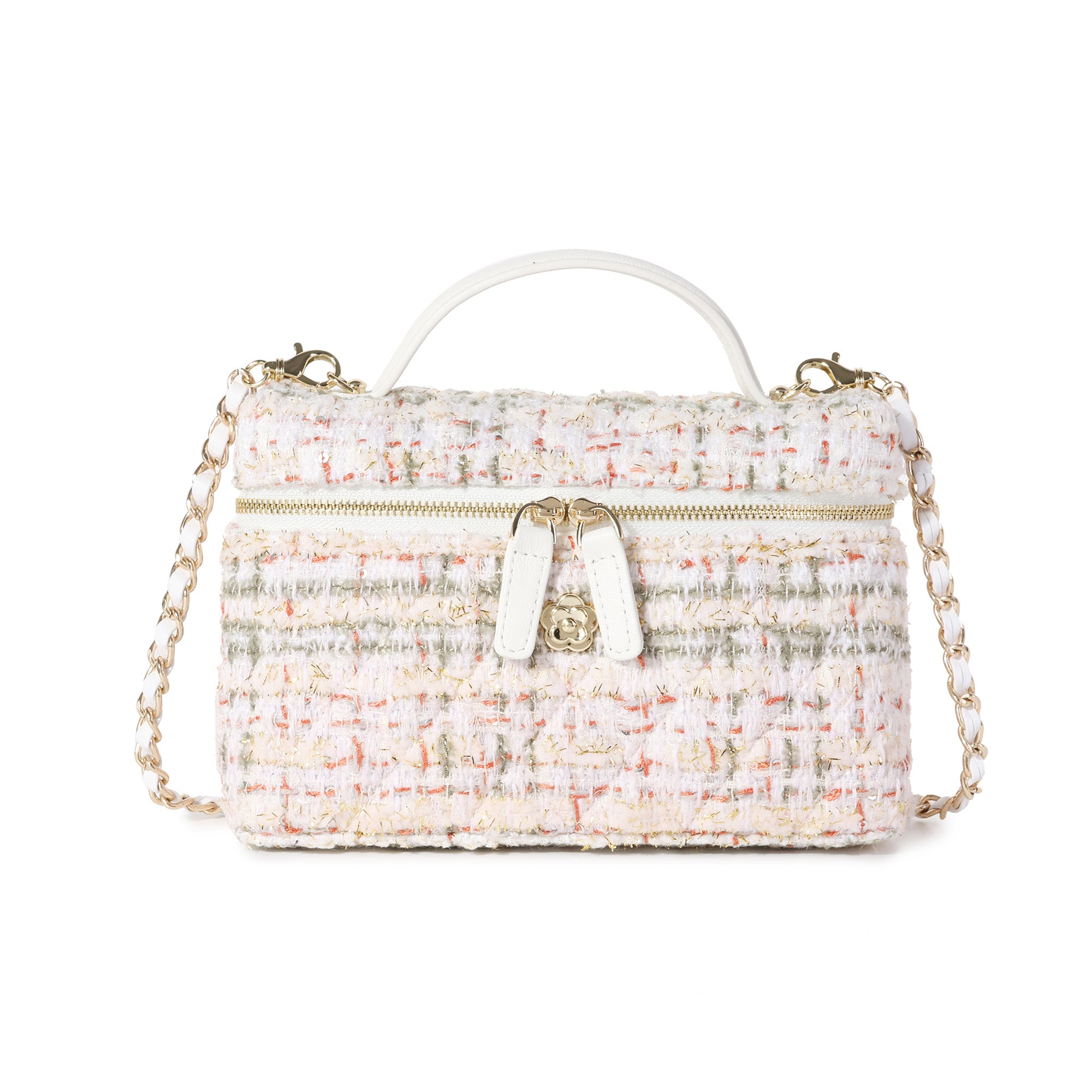 Tweed Mini Top-Handle Bag with Leather Handles & Chain Crossbody Strap ...