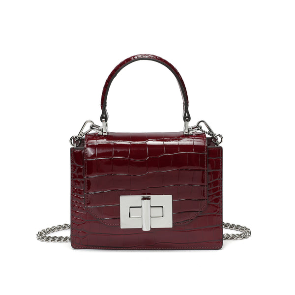Tiffany & Fred Croco Embossed Patent Leather Satchel/Crossbody Bag ...